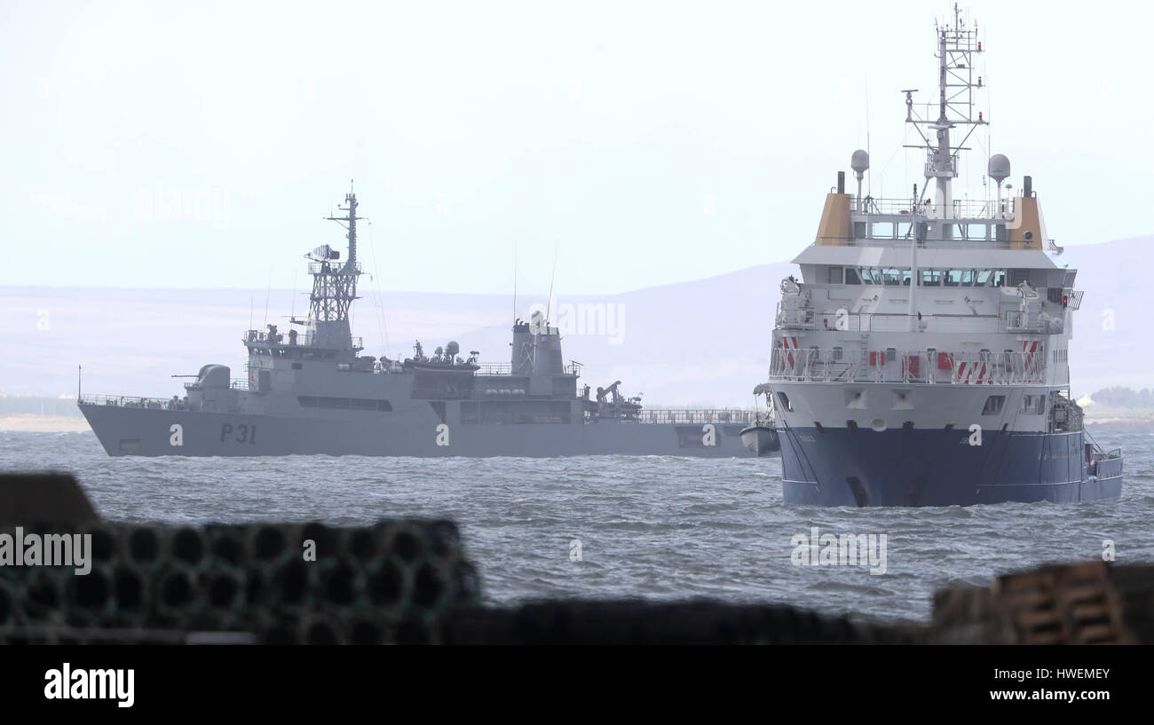 The Irish Naval Service vessel L.E. Eithne (rear) and the search vessel ...