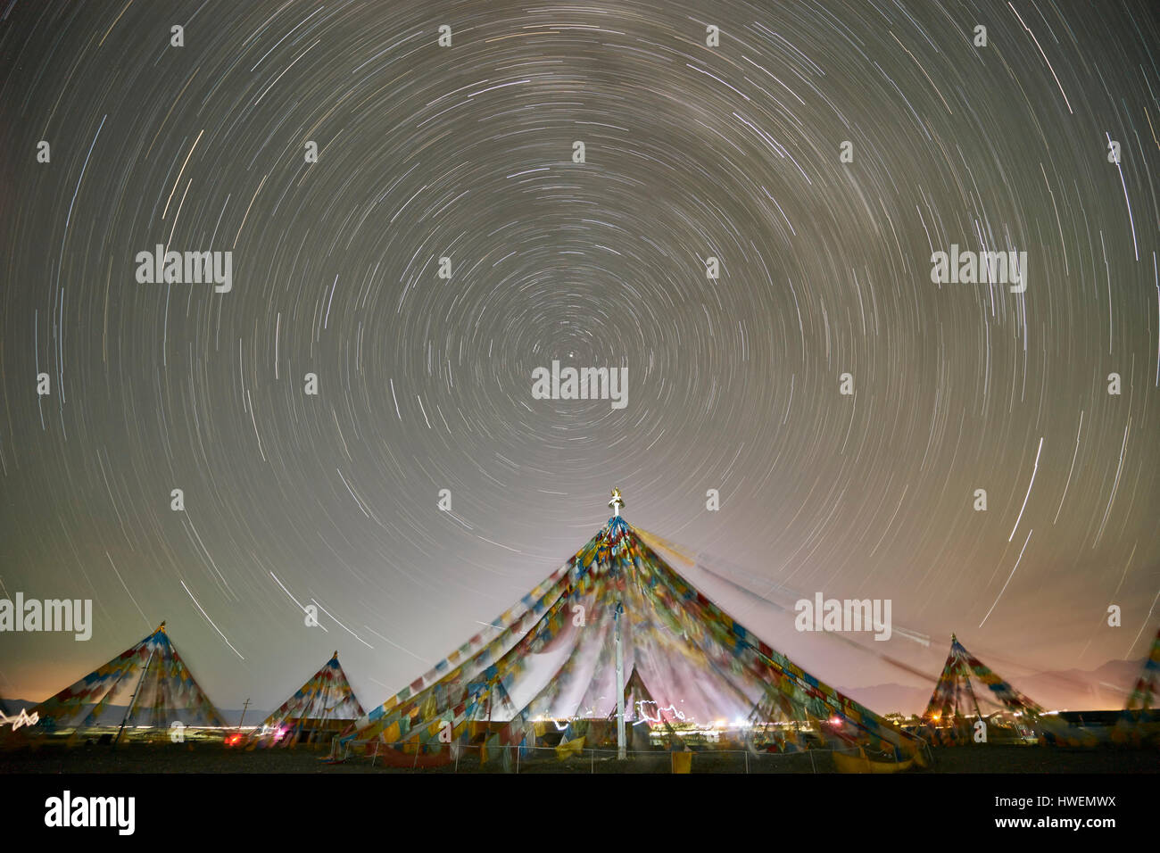 Stars motion, Chaka Salt Lake, Haixi, Qinghai Province, China Stock ...