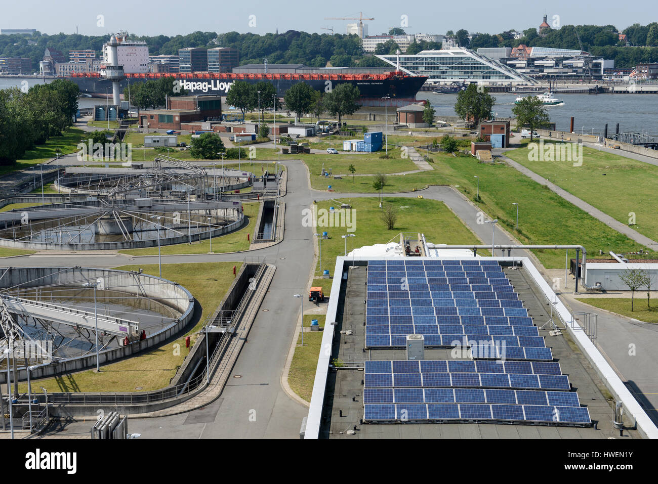 GERMANY, Hamburg, water treatment plant of Hamburg Wasser at river Elbe ...