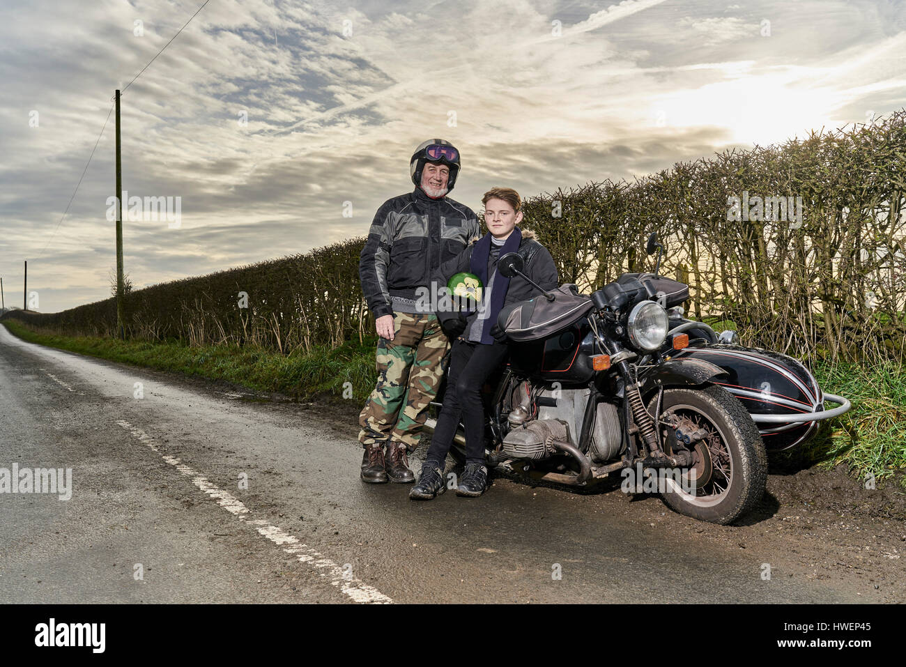Grandfather grandson on motorcycle hi-res stock photography and images ...