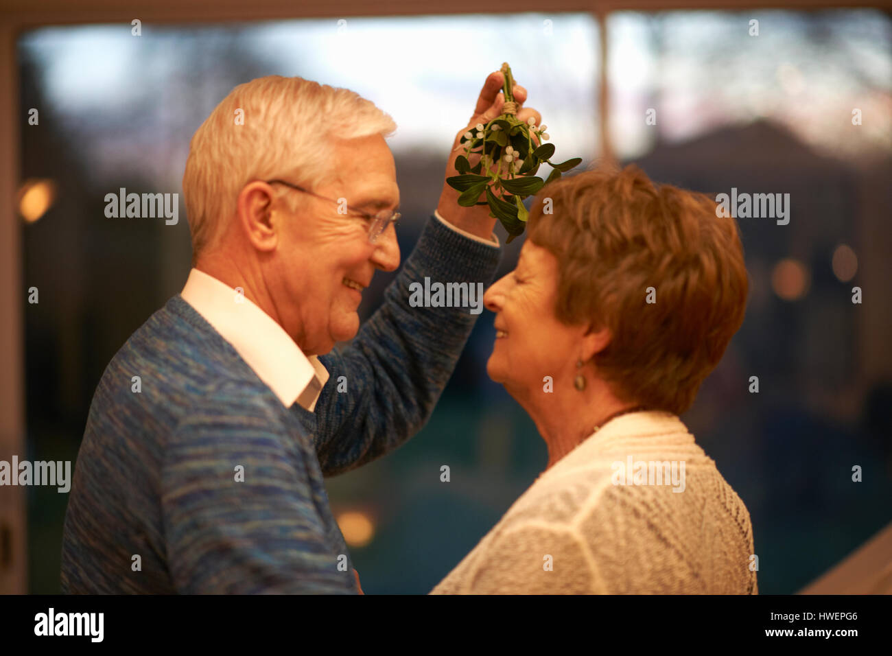 Romantic senior couple holding mistletoe Stock Photo - Alamy