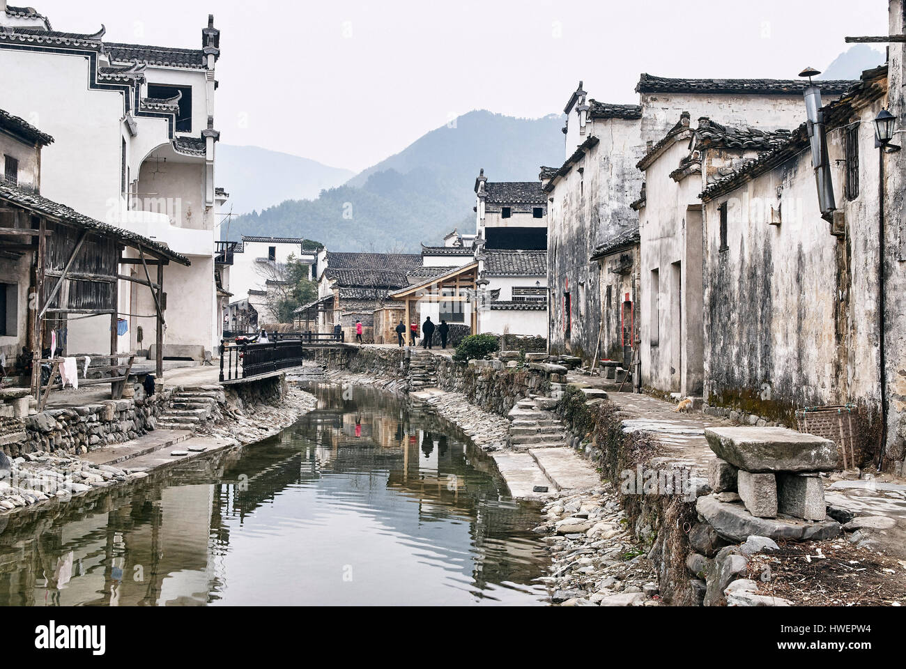 Traditional houses by waterway, Hongcun Village, Anhui Province, China ...