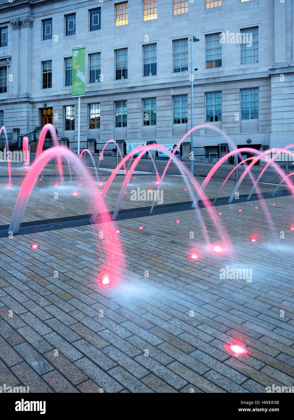 Illuminated Fountain and Experience Barnsley Museum at Dusk Barnsley ...
