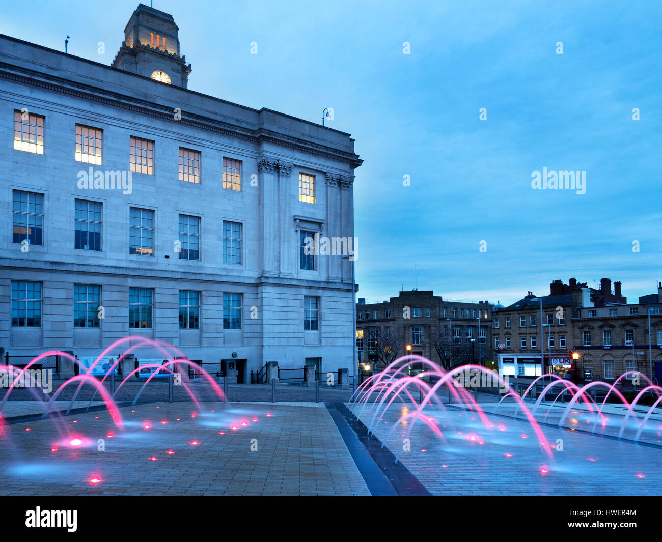 Illuminated Fountain and Experience Barnsley Museum at Dusk Barnsley ...