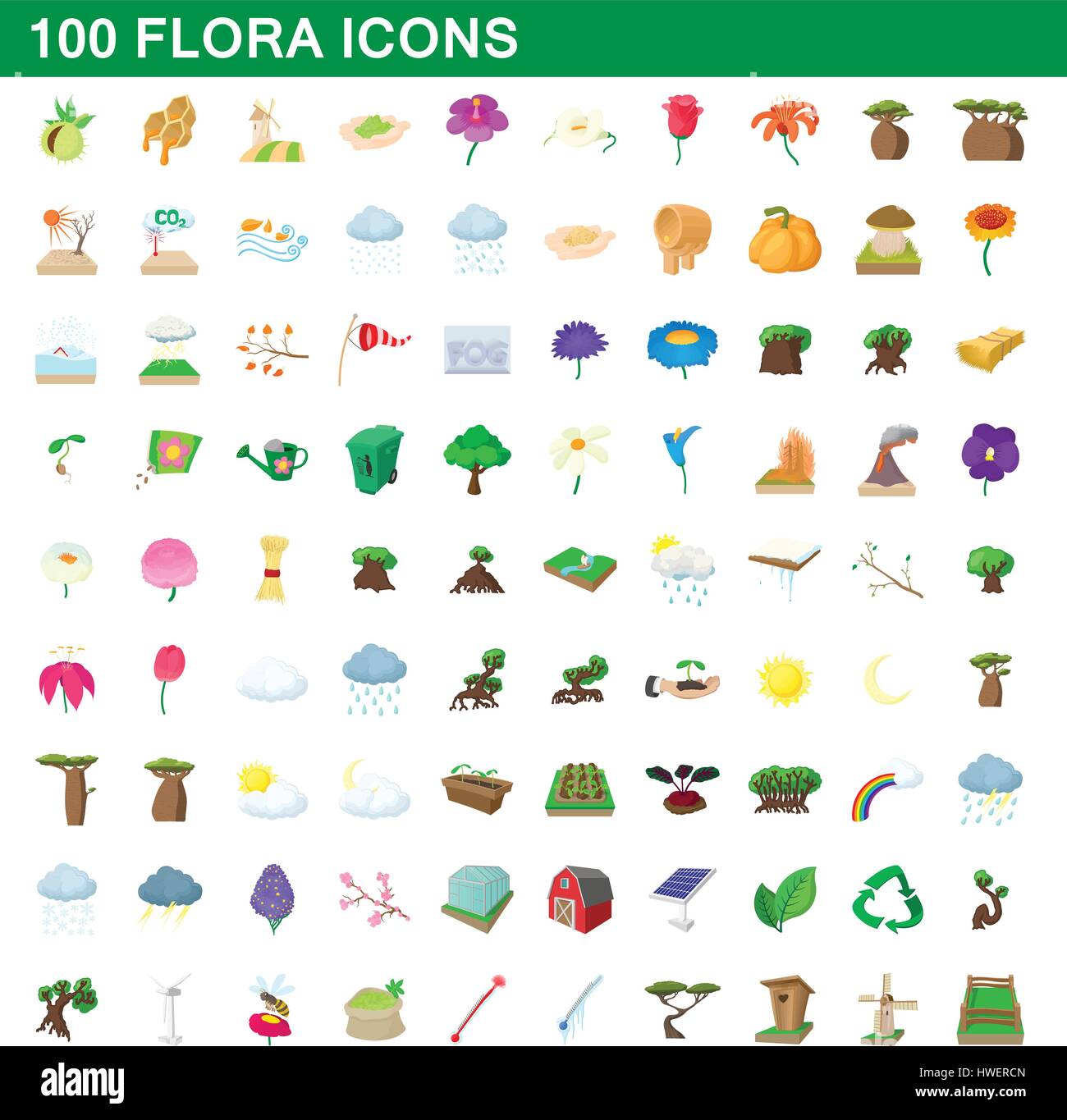 100 flora icons set, cartoon style Stock Vector Image & Art - Alamy