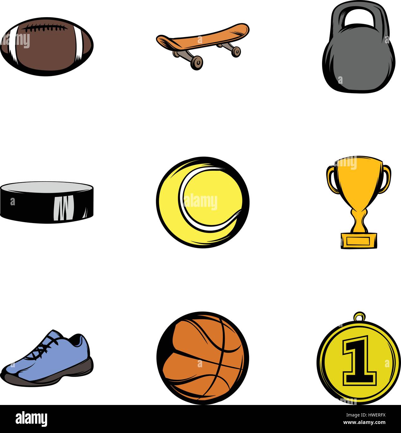 Sporting equipment icons set, cartoon style Stock Vector Image & Art ...