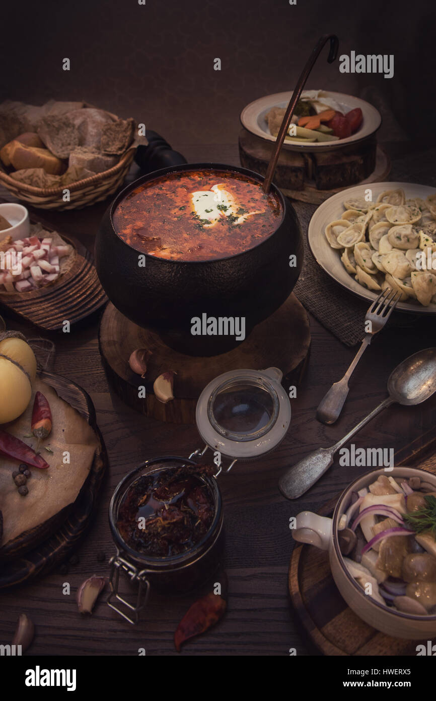 Russian food table Stock Photo - Alamy