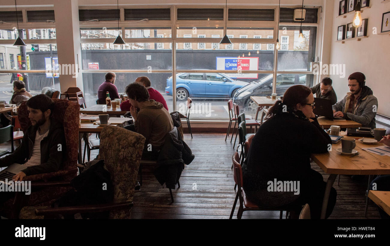 Busy day in Cardiff coffee shop, Little Man Coffee Company Stock Photo ...