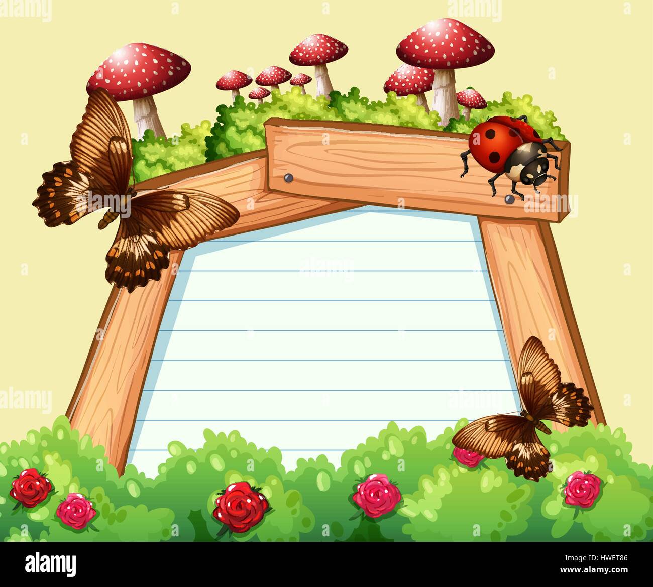 Border template with bugs and roses illustration Stock Vector Image ...