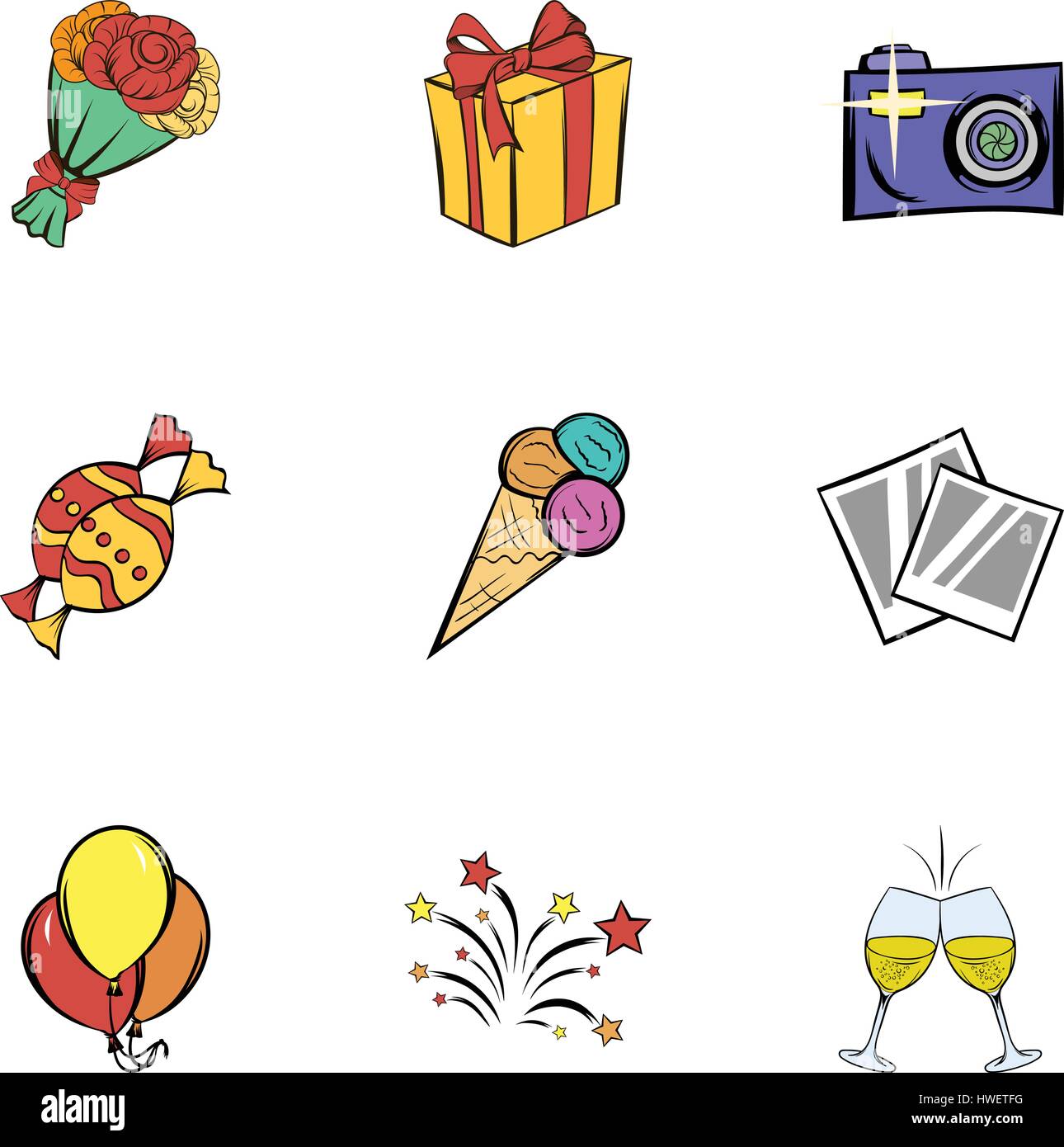 Birthday party icons set, cartoon style Stock Vector Image & Art - Alamy