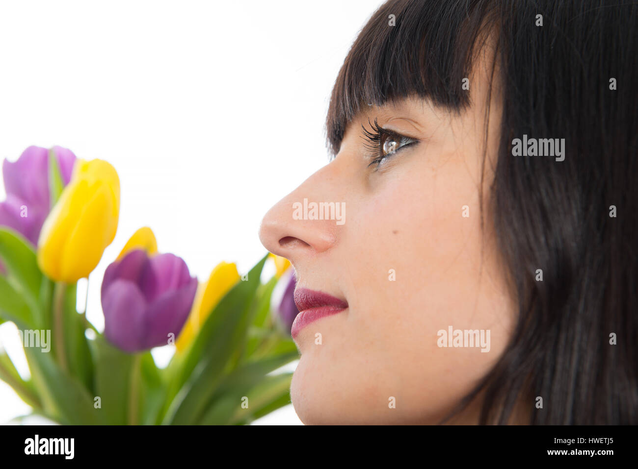 a portrait of beautiful brunette girl, side view Stock Photo - Alamy