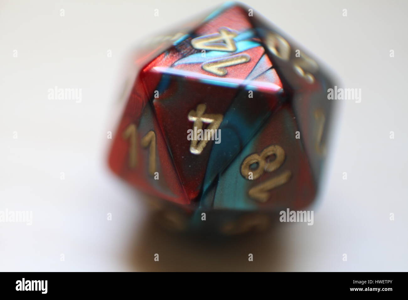 Close up of a rolled D20 dice used to play dungeons and dragons games ...