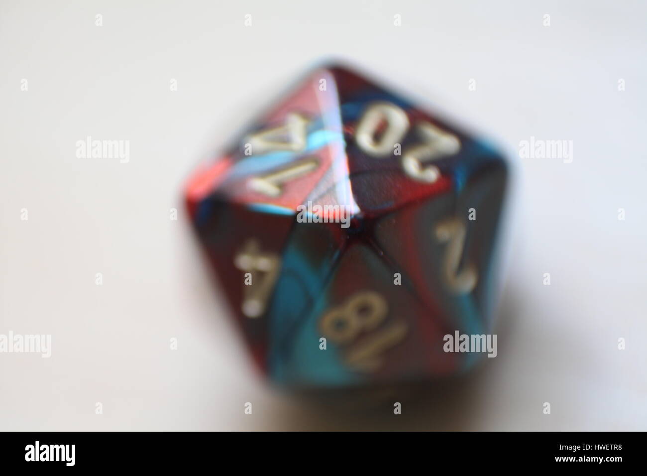 Close up of a rolled D20 dice used to play dungeons and dragons games ...