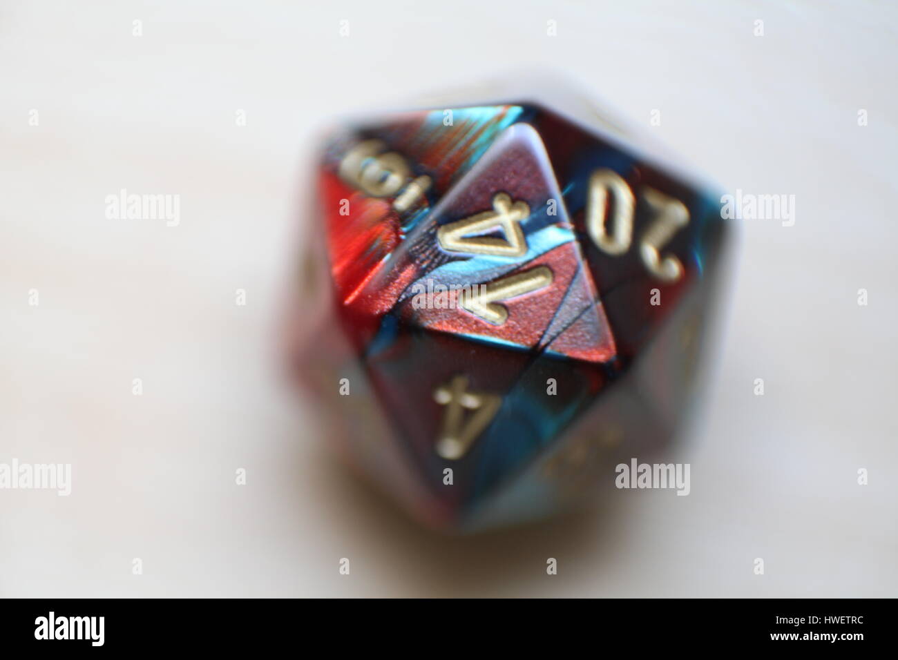 Close up of a rolled D20 dice used to play dungeons and dragons games ...