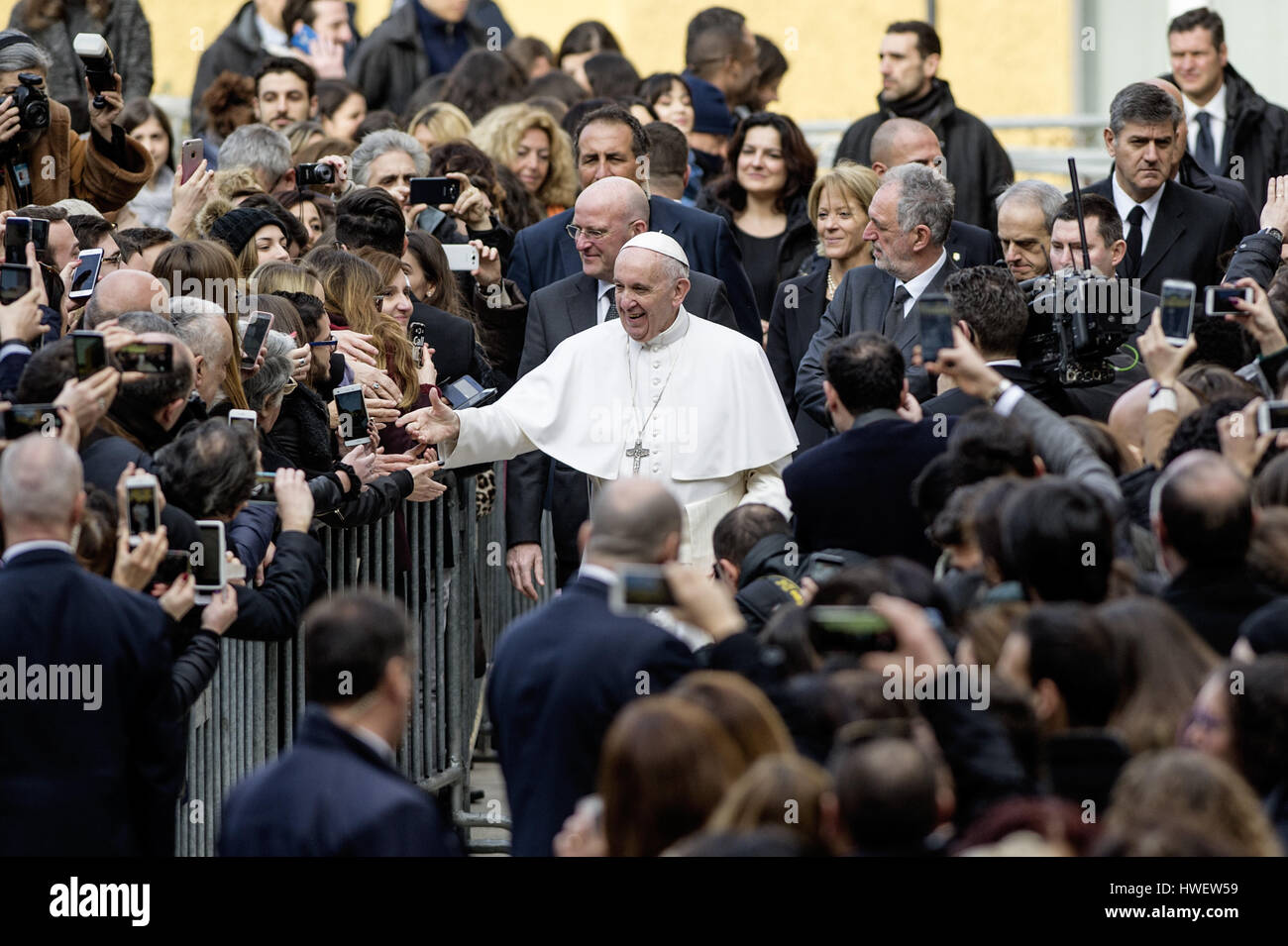Pope Francis during a visit to Roma Tre University in Rome, Italy, on ...