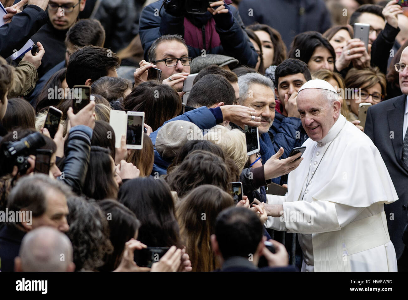 Pope Francis during a visit to Roma Tre University in Rome, Italy, on ...