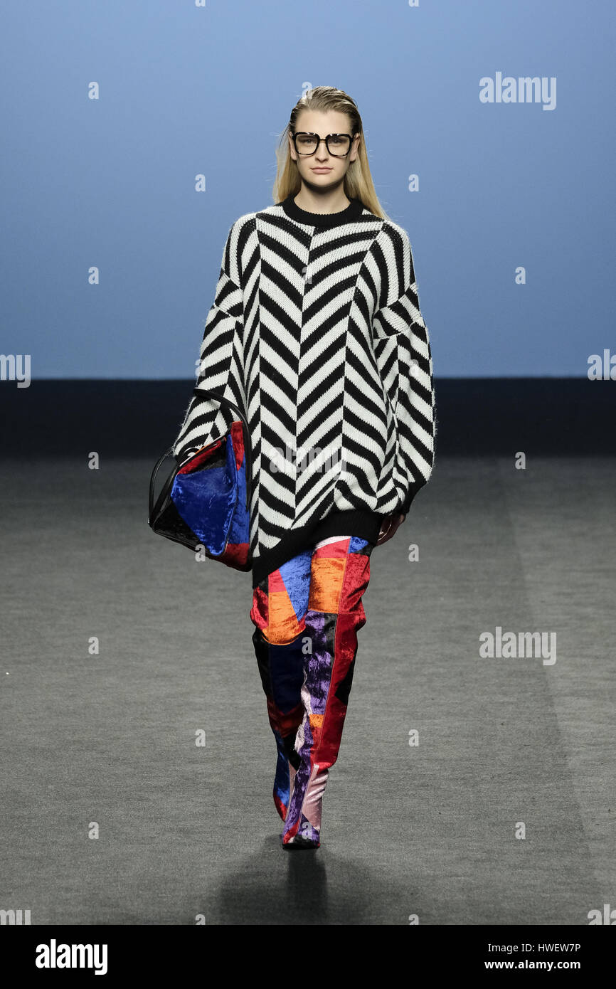 A model wearing designs by Maria Escote during the Mercedes-Benz Madrid ...