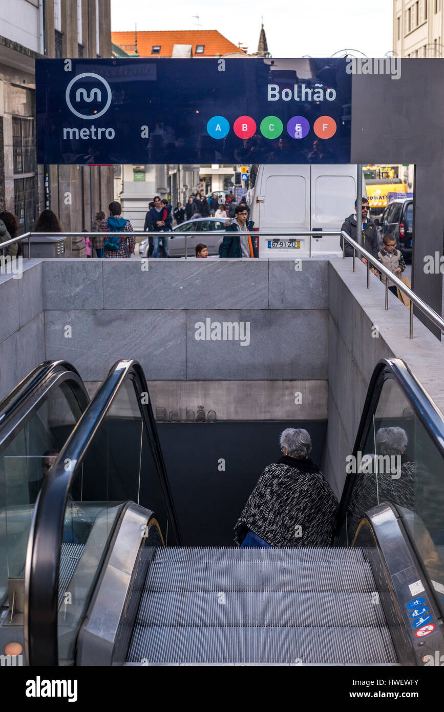 Escalator of Bolhao matro station in Santo Ildefonso district of Porto ...