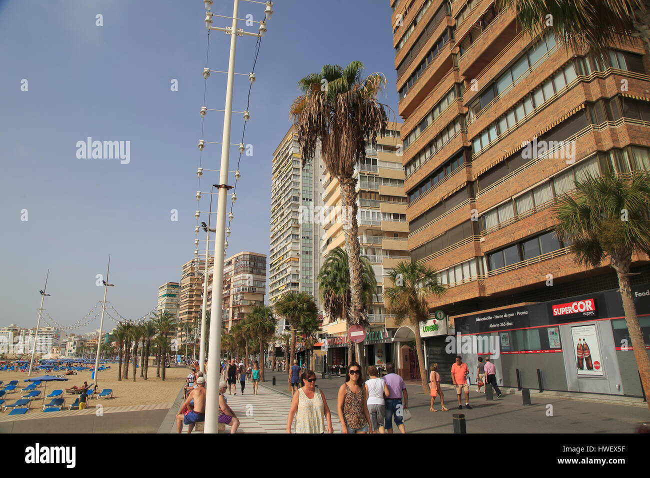 High rise apartment buildings and hotels seafront, Playa Levante beach ...