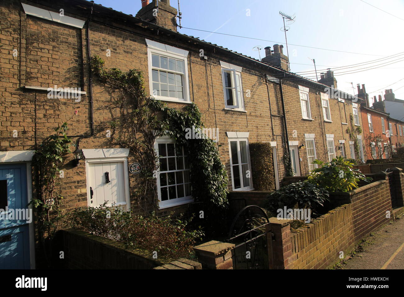 Historic row of terraced houses built from London Clay bricks ...
