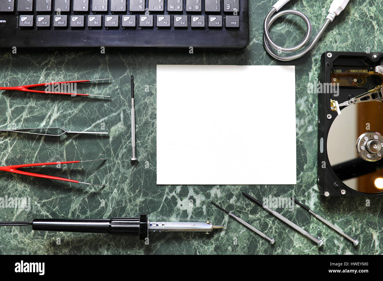 clean sheet of paper on desktop with tools Stock Photo - Alamy