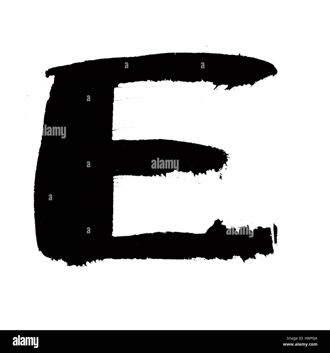 E - Black ink letters isolated over the white background Stock Photo ...