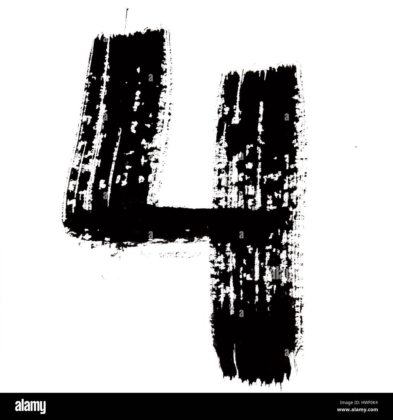 4 - Black ink numbers over the white background Stock Photo - Alamy
