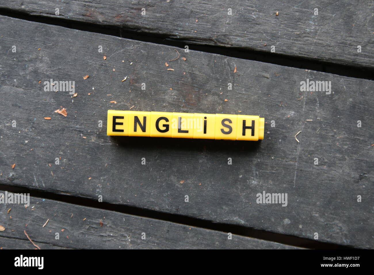 Word english made with block letters Stock Photo - Alamy