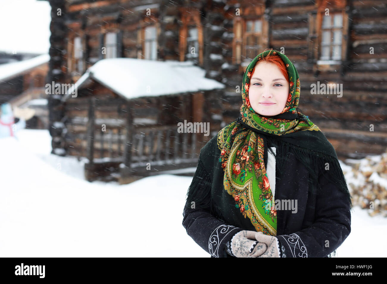 young girls in traditional costumes of the Russian north in wint Stock ...