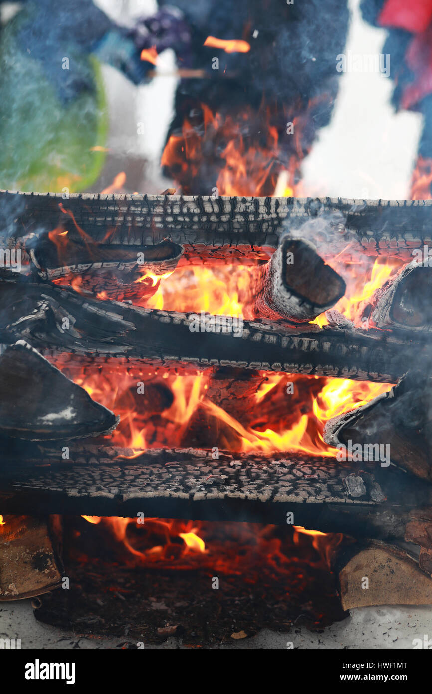 Closeup burning tree logs bright hi-res stock photography and images ...