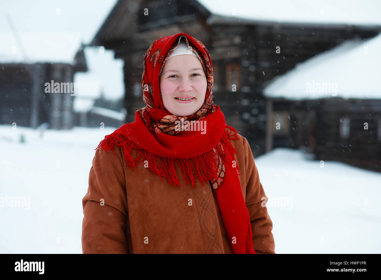young girls in traditional costumes of the Russian north in wint Stock ...