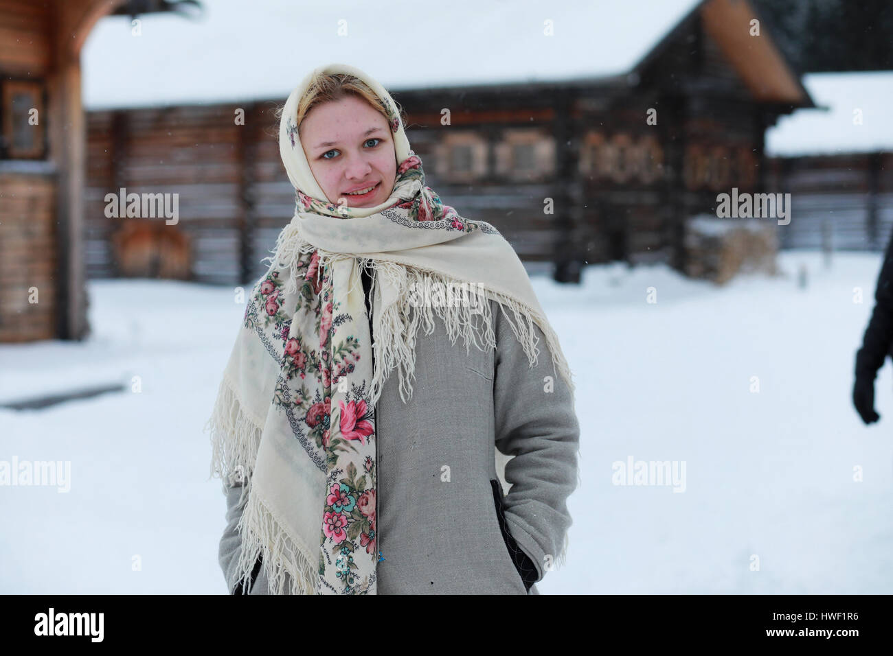 young girls in traditional costumes of the Russian north in wint Stock ...
