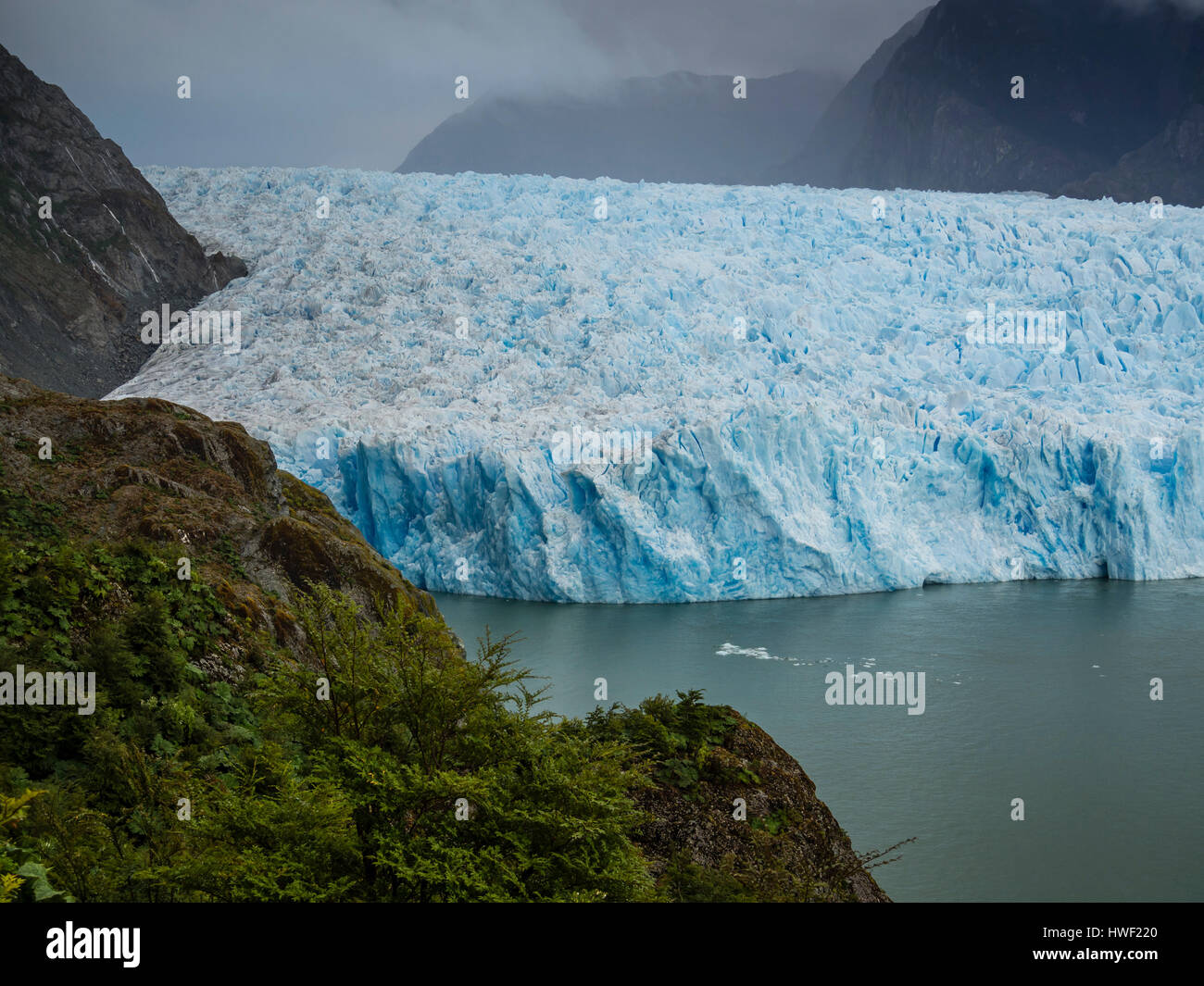 Viewpoint near San Rafael glacier snout, rain forest, San Rafael lagoon ...
