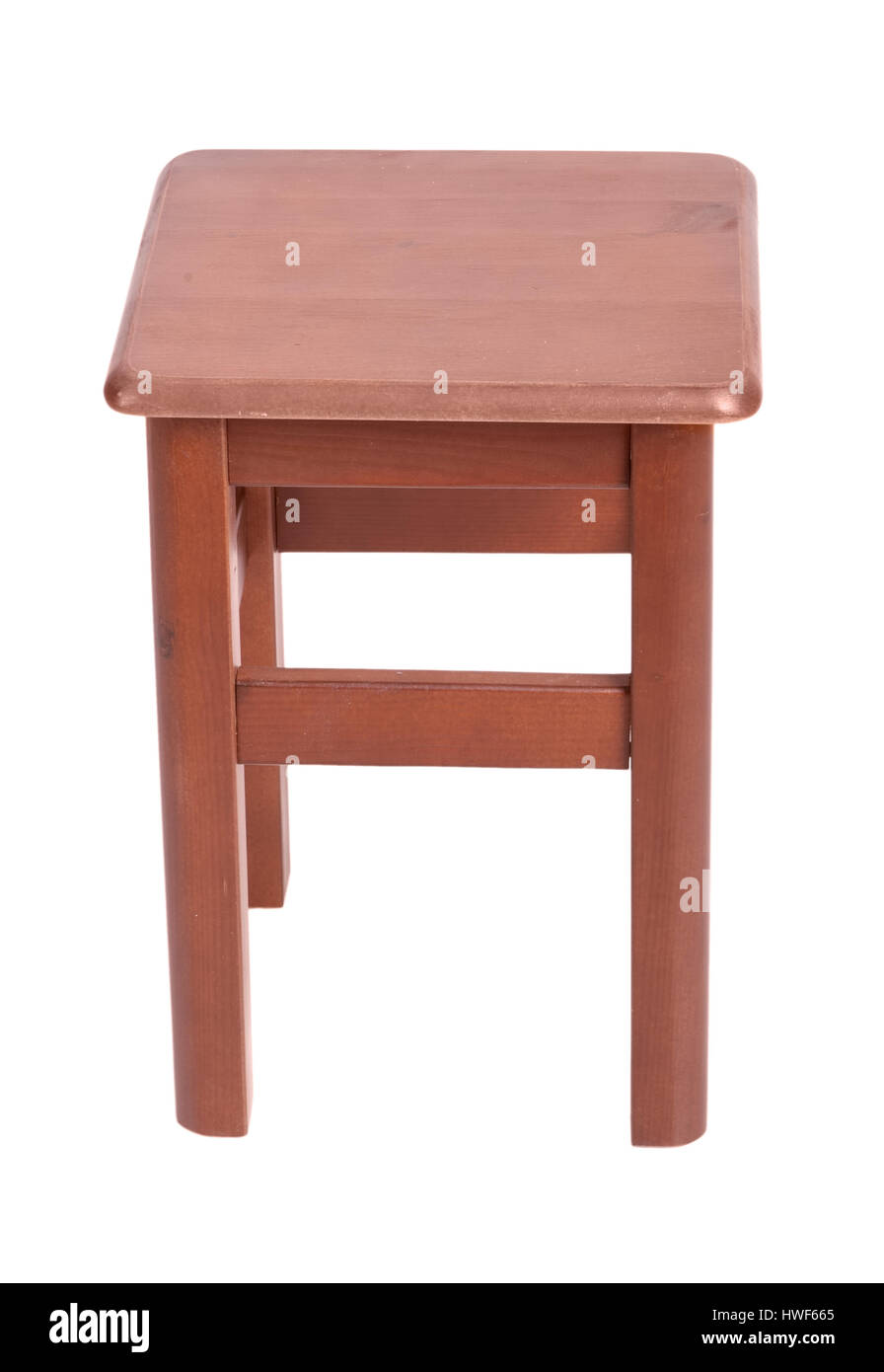Wooden simple stool isolated on white background Stock Photo - Alamy