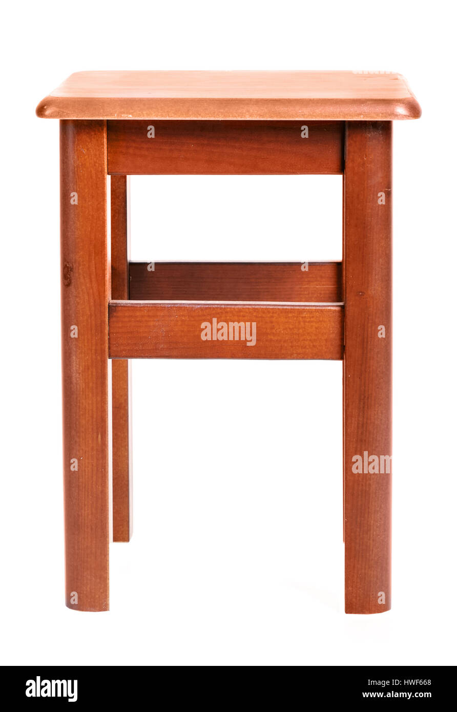Front view of wooden stool isolated on white Stock Photo - Alamy