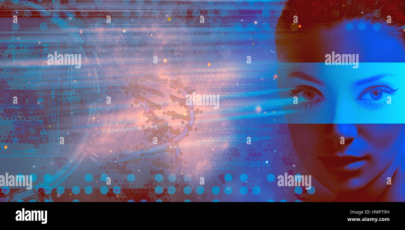 Abstract science and technology background with human face and graphs ...