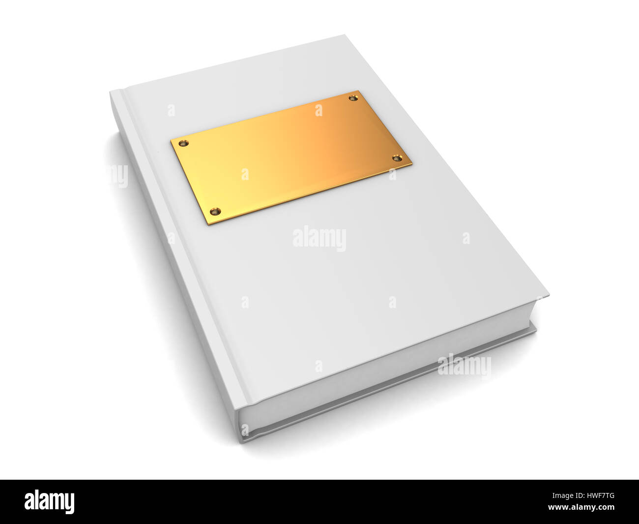3d illustration of white color book with golden plate on cover Stock ...