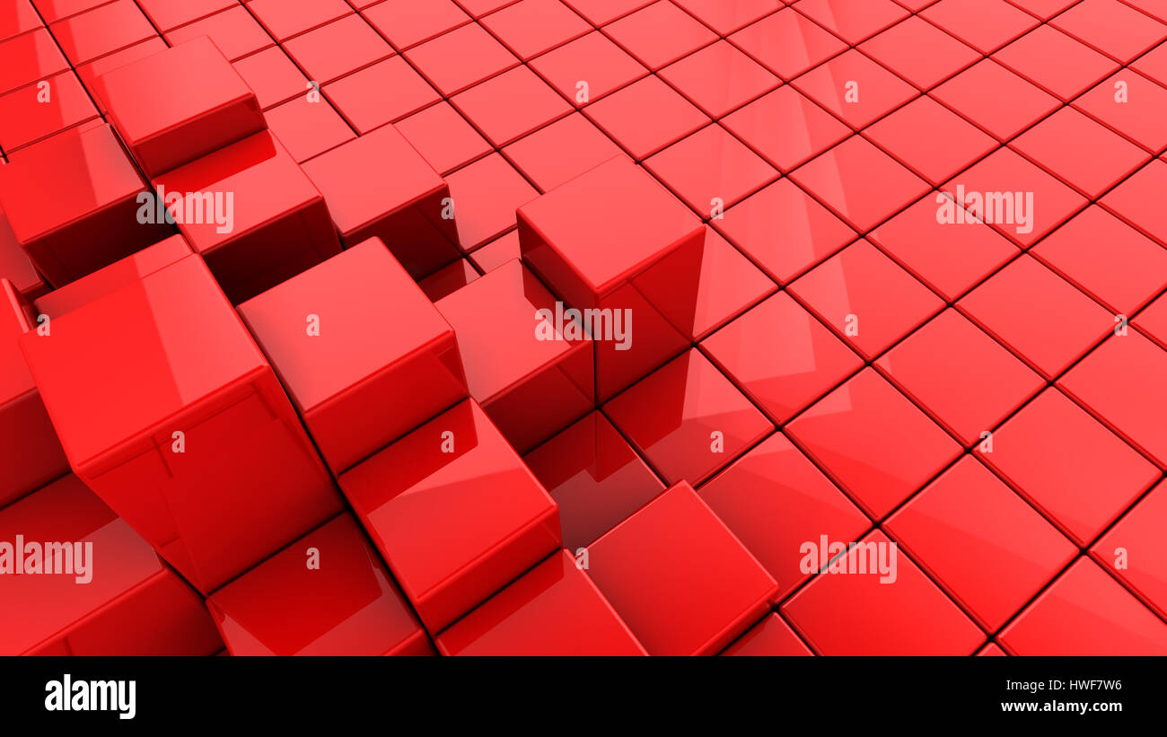abstract 3d illustration of cubes background, red color Stock Photo - Alamy
