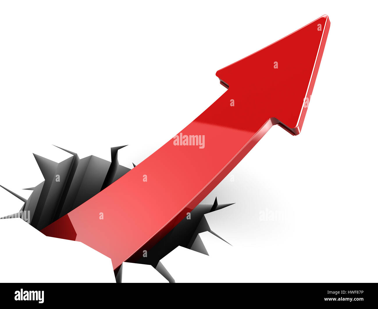 3d illustration of red arrow break floor, over white background Stock ...