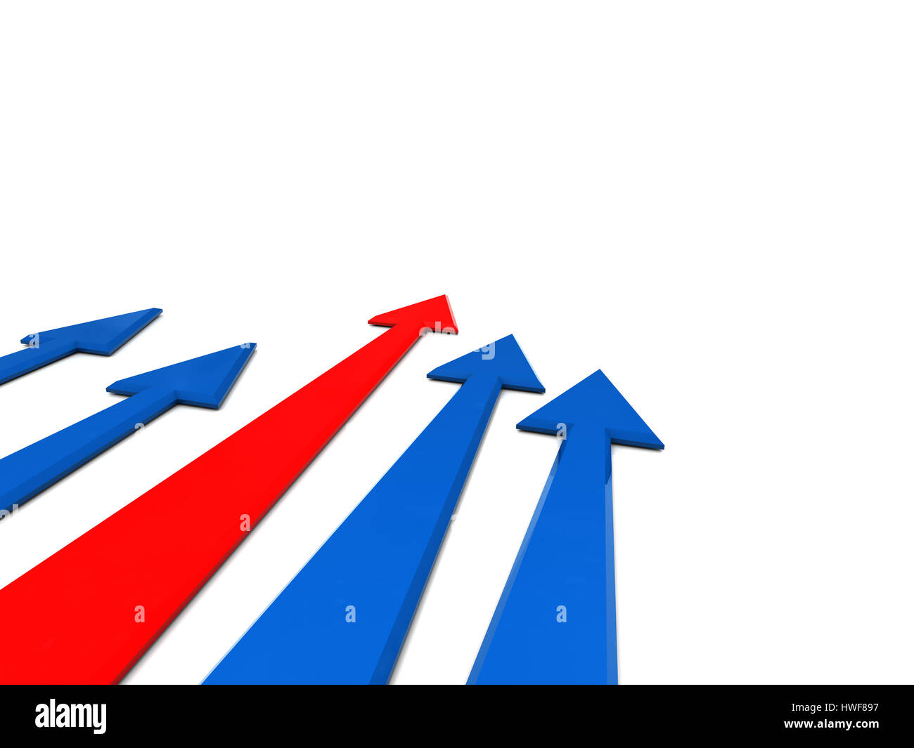 abstract 3d illustration of blue arrows with red leader Stock Photo - Alamy