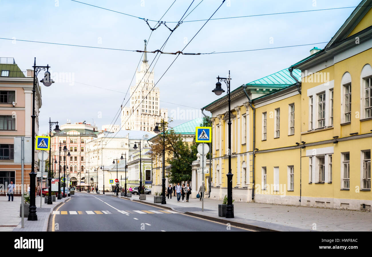 MOSCOW - AUGUST 26, 2016: Pedestrian crossing on Myasnitskaya street ...