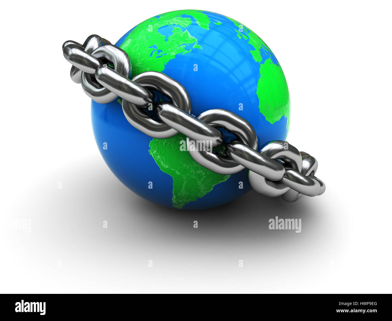 abstract 3d illustration of earth globe with steel chain Stock Photo ...
