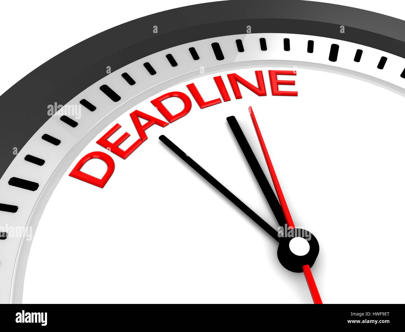 3d illustration of clock with 'deadline' sign Stock Photo - Alamy