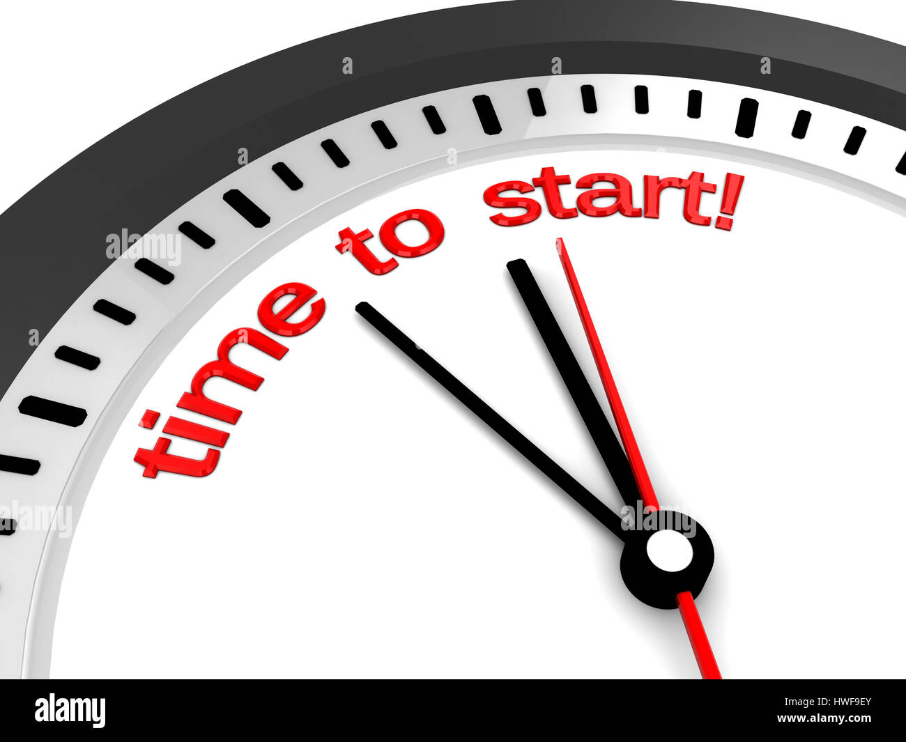 3d illustration of clock with 'time to start' sign Stock Photo - Alamy