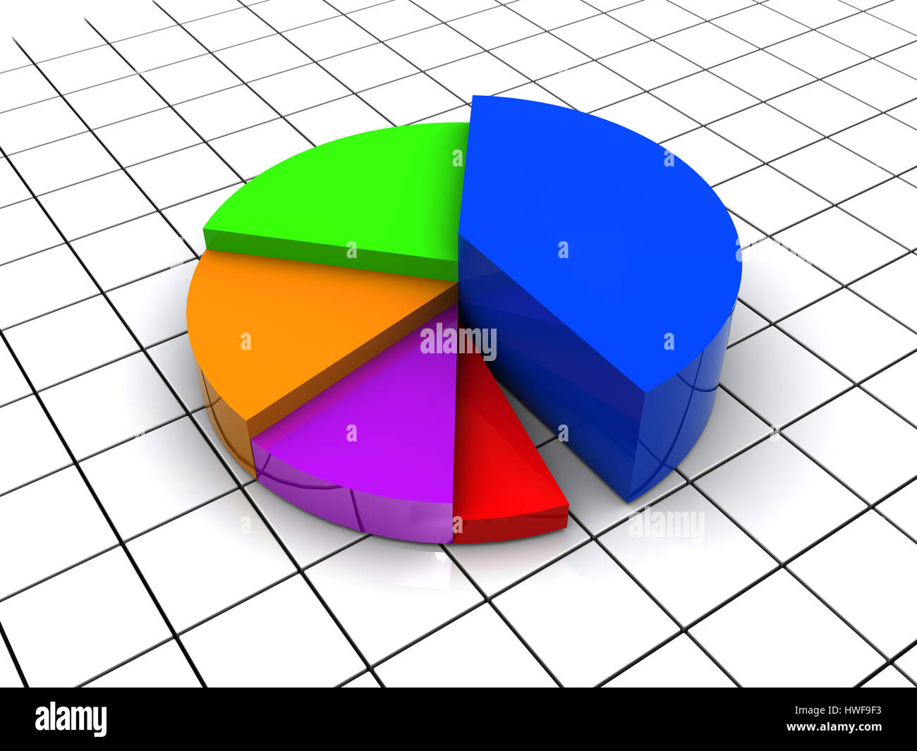 3d illustration of colorful pie diagram over grid background Stock ...