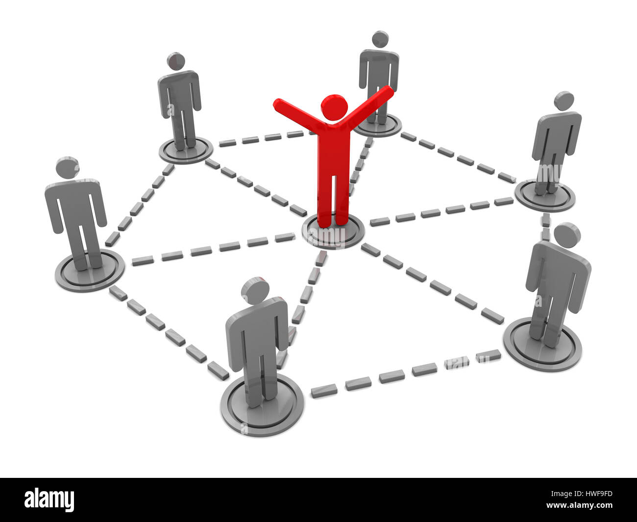3d illustration of team symbol with red leader in center Stock Photo ...