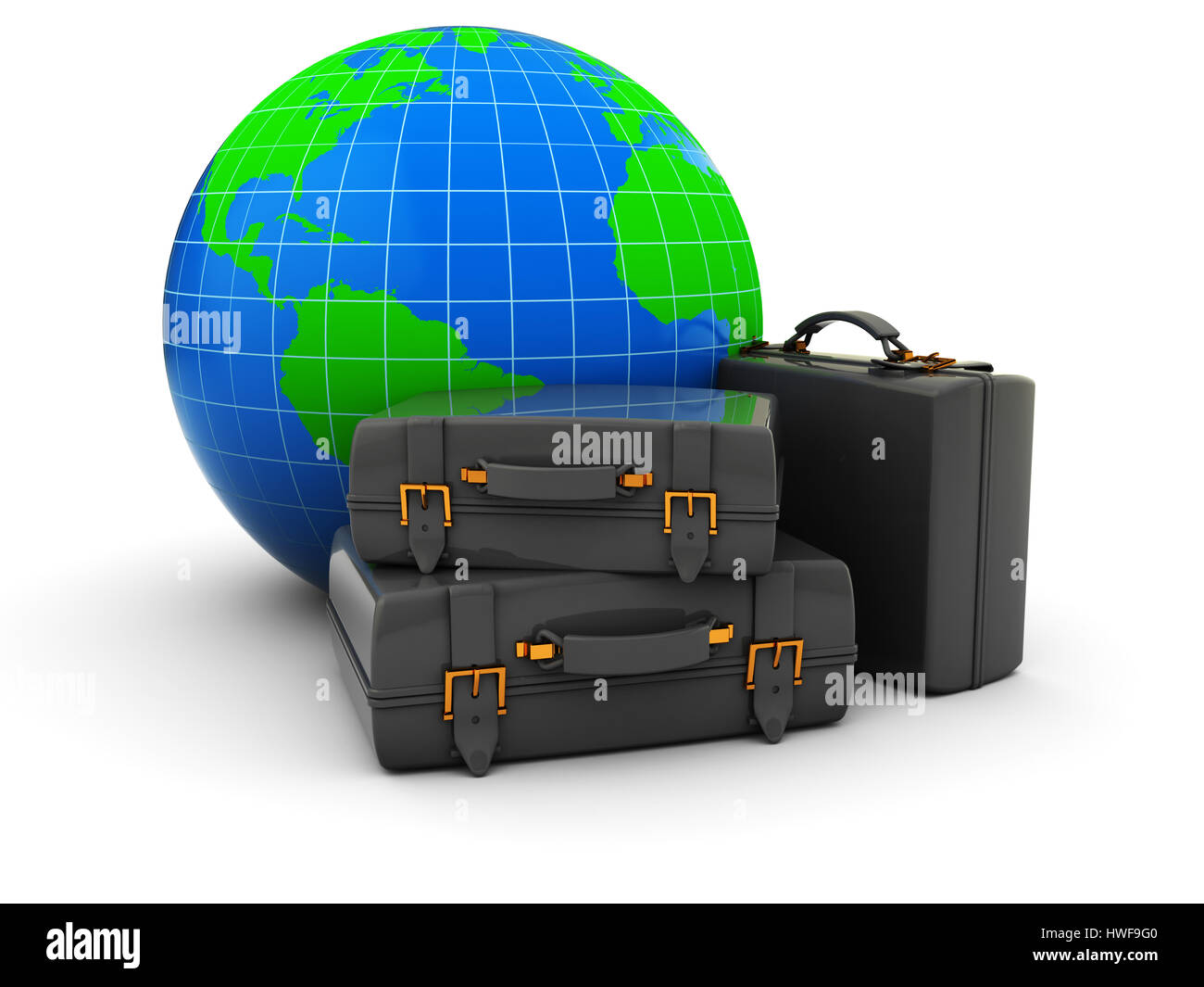 3d illustration of luggage and earth globe, traveling concept Stock ...
