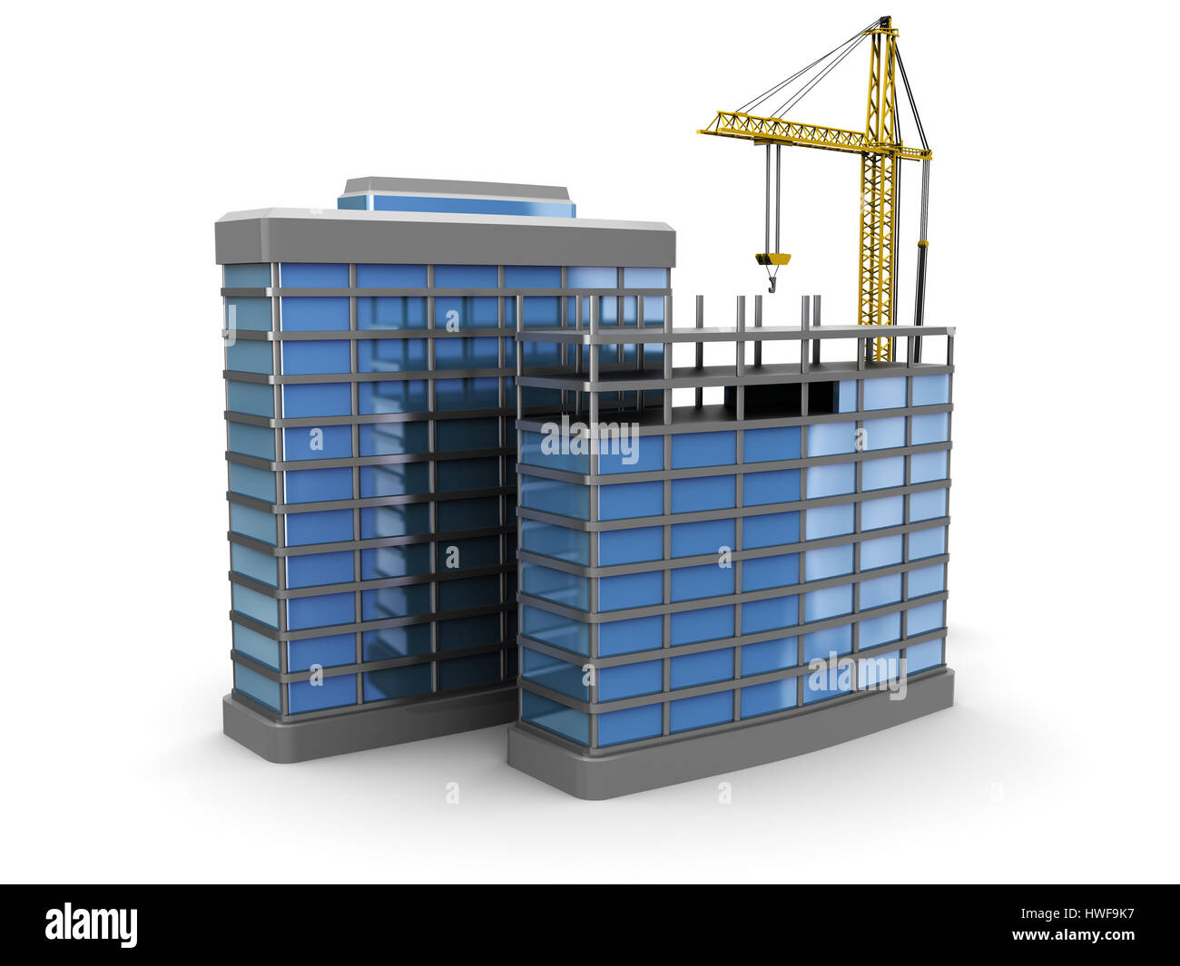 3d illustration of modern building construction over white background ...