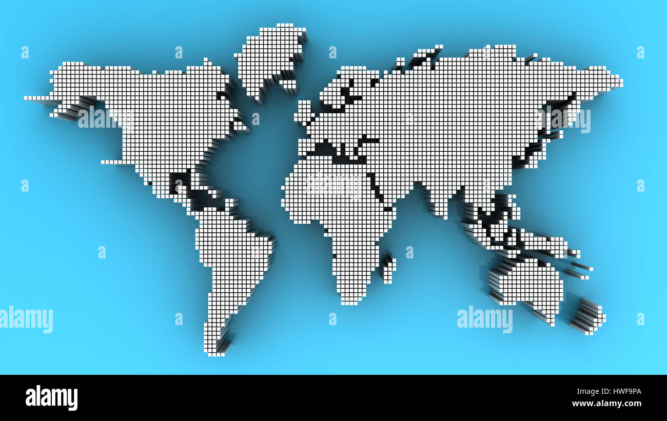 abstract 3d illustration of world map built with blocks Stock Photo - Alamy