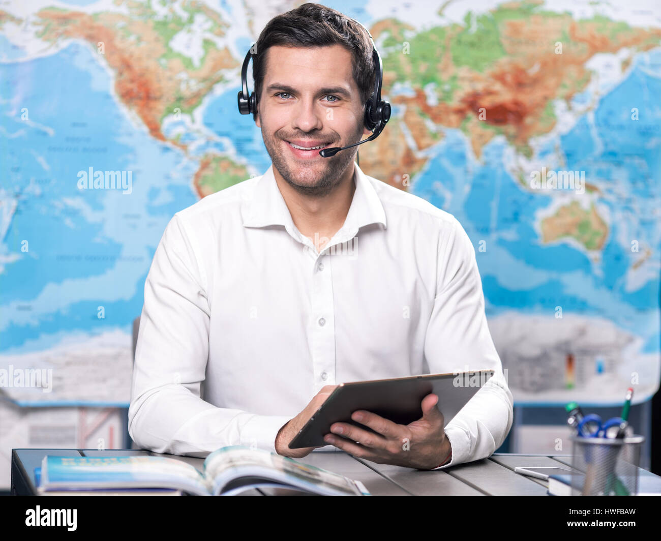 Young Man Tour Agency Concept Stock Photo - Alamy